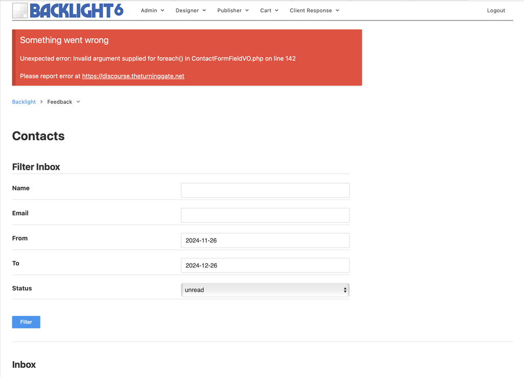 Backlight 6 feedback error 142 - Backlight 4, 5 & 6 Support - The Turning Gate